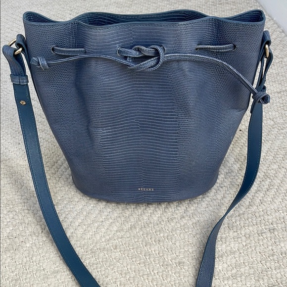 Sezane | Bags | Sezane Farrow Blue Denim Croc Leather Bucket Bag | Poshmark